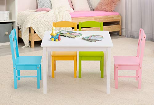 HAPPYGRILL Mini Table and Chairs Furniture Set, Children 5 Pieces Wood Table & Chair Set, Kids Table and Chairs for 2-6 Years