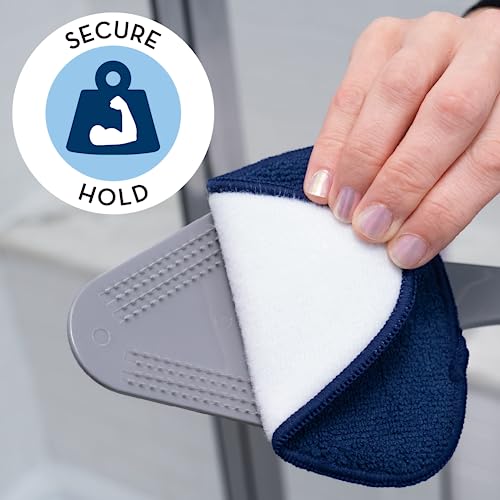 S&T INC. Car Window Windshield Cleaning Tool for Home and Auto Glass and Mirrors, Includes Collapsible Handle and 3 Reusable Microfiber Terry Pads
