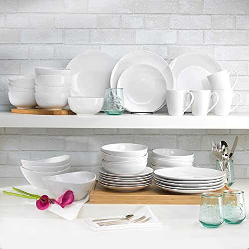 Euro Ceramica Essential Collection Porcelain Dinnerware and Serveware, 16 Piece Dinnerware Set, Service for 4, Classic White