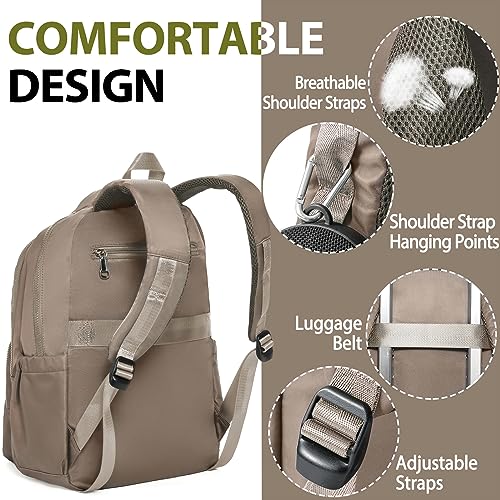 AUGUST 18 Multi-Pocket Backpack for Women Men, Casual Laptop Backpacks with Breathable Shoulder Straps and Luggage Belt for College Commute Business, 25L(Brown)