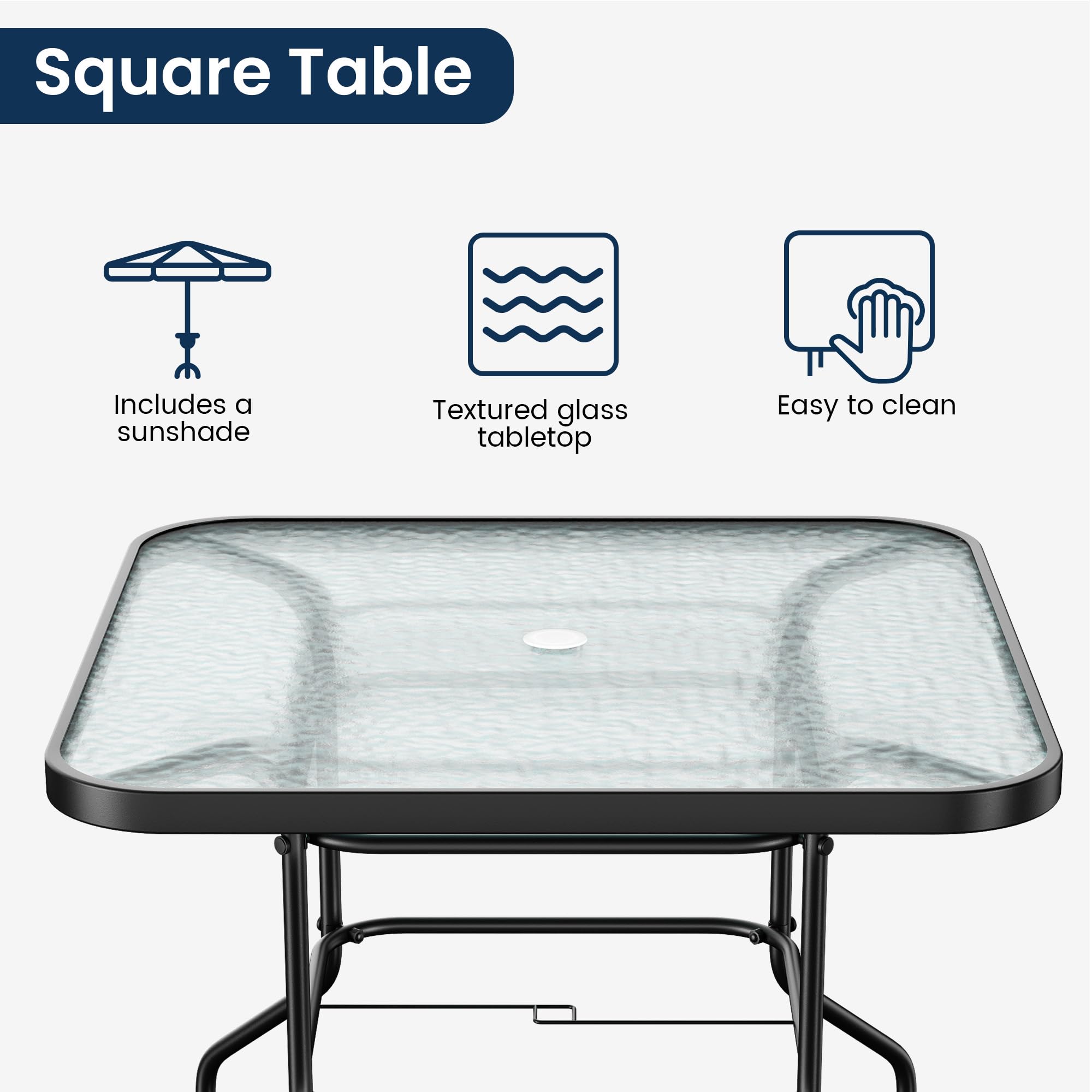 Amopatio Patio Dining Set for 4, Outdoor Table and Chairs with Umbrella, 4 Folding Dining Chairs & Glass Table for Lawn, Deck, Garden, Backyard, Deck, Brown, Patio Furniture Set