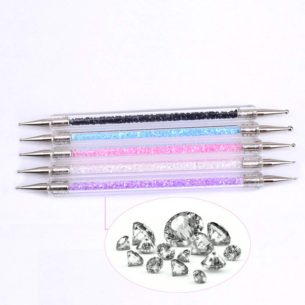 5pcs Rhinestone Dotting Pen Dual-ended Gems Crystals Studs Beads Picker Pencil with Crystal Acrylic Handle Pedicure Manicure Nail Art DIY Decoration Tool