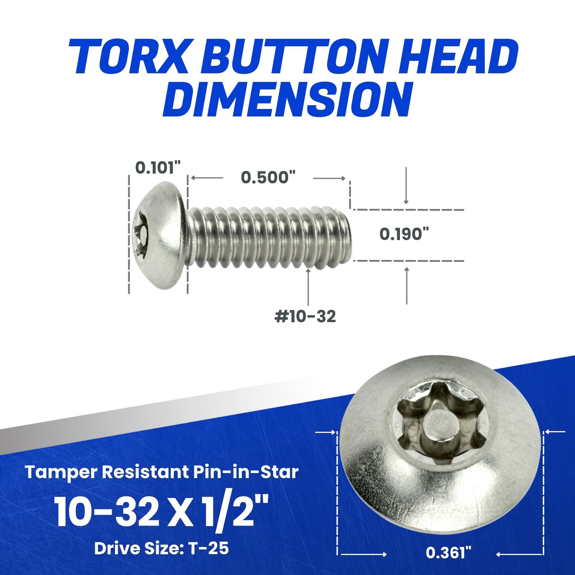 Fastenere Torx Security Machine Screws - 10-32 x 1/2" (25-Pack) Stainless Steel, Tamper-Resistant, Button Head Screws, Bolt Screw for Higher Level of Safety & Theft Prevention