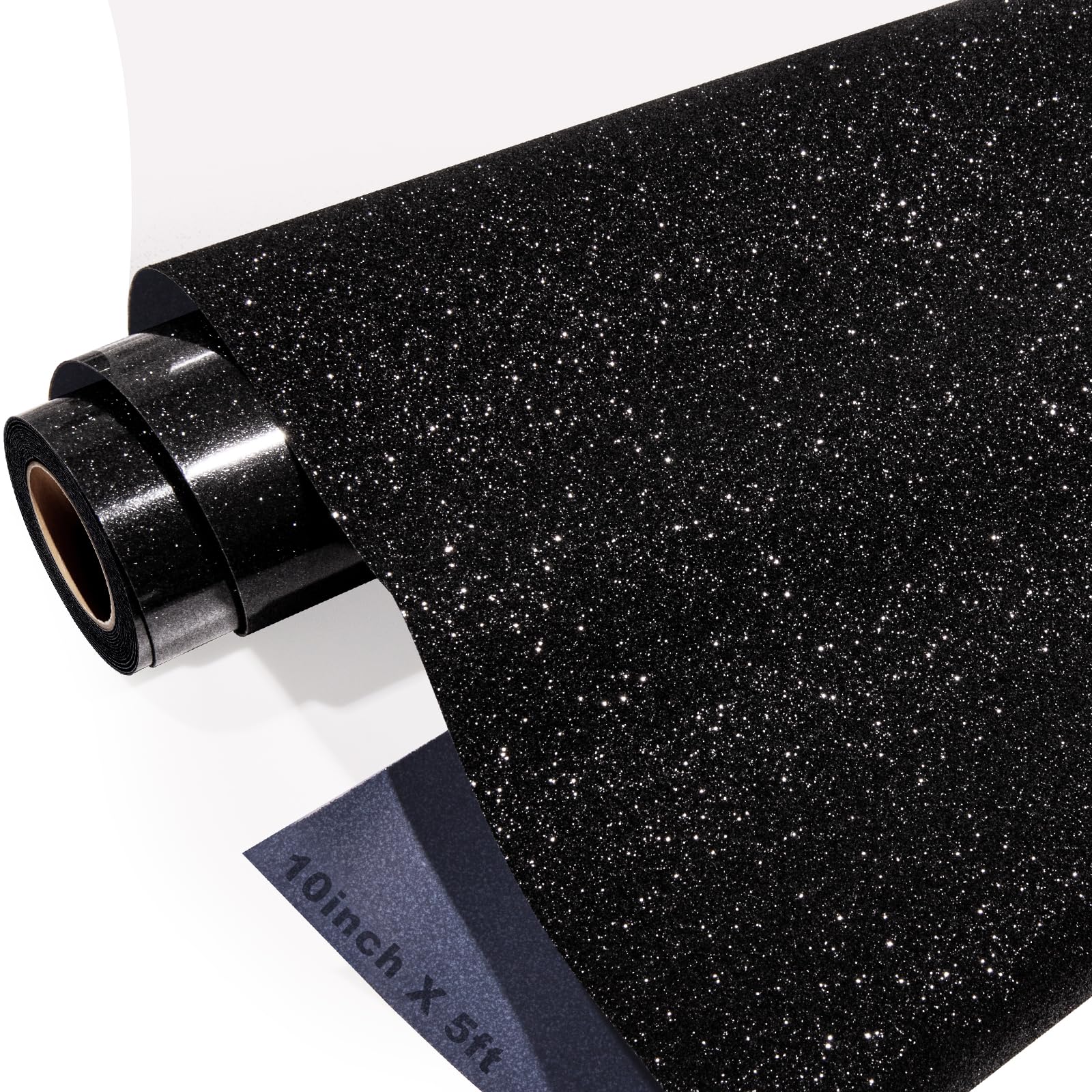 GIRAFVINYL Black Glitter HTV Vinyl Heat Transfer,Black Glitter Iron on Vinyl 10" X 5 FT Sparkle Black Glitter Vinyl Roll for Shirt,and Fabric Decorations (Black)