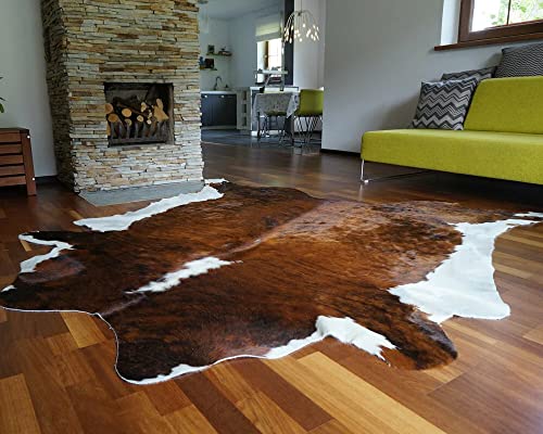 ecowhides | Genuine Cowhide Rug, Cowskin, Brindle White Belly, Western Home Decor, Premium Quality, Living Room Accessories, (X-Large) 7 x 6 ft