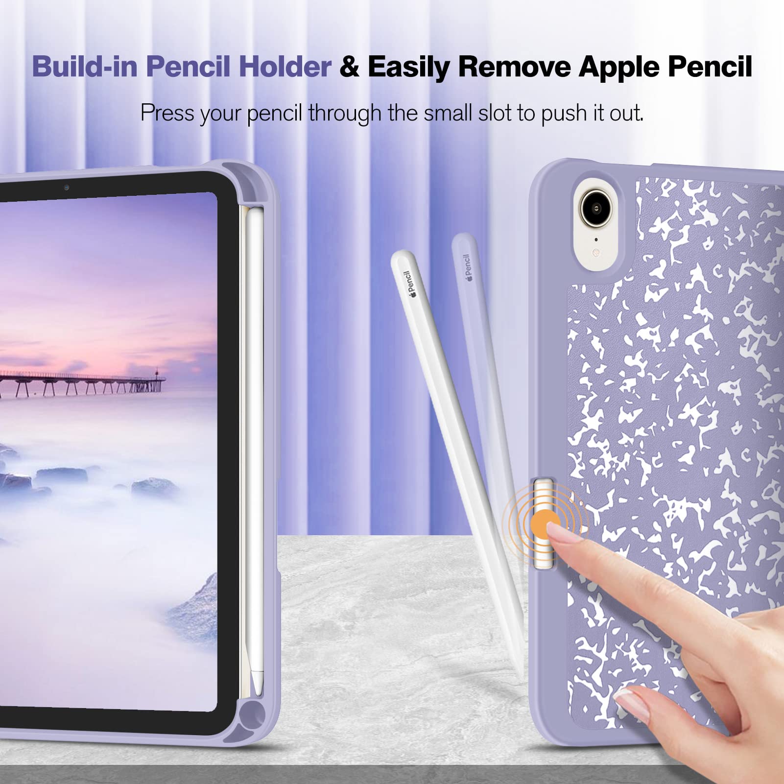 Fintie SlimShell Case for iPad Mini 7 (A17 Pro) 2024 / iPad Mini 6 2021 - [Built-in Pencil Holder] Soft TPU Protective Stand Back Cover for iPad Mini 7th/6th Generation 8.3 Inch, Composition Lilac