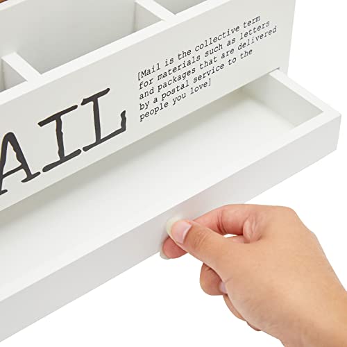 Juvale White Mail Organizer for Desktop, Wooden Mail Sorter Storage Box for Countertop, Home Office, Farmhouse-Style 3-Tier Holder with Drawer for Files, Bills and Letters (11 In)