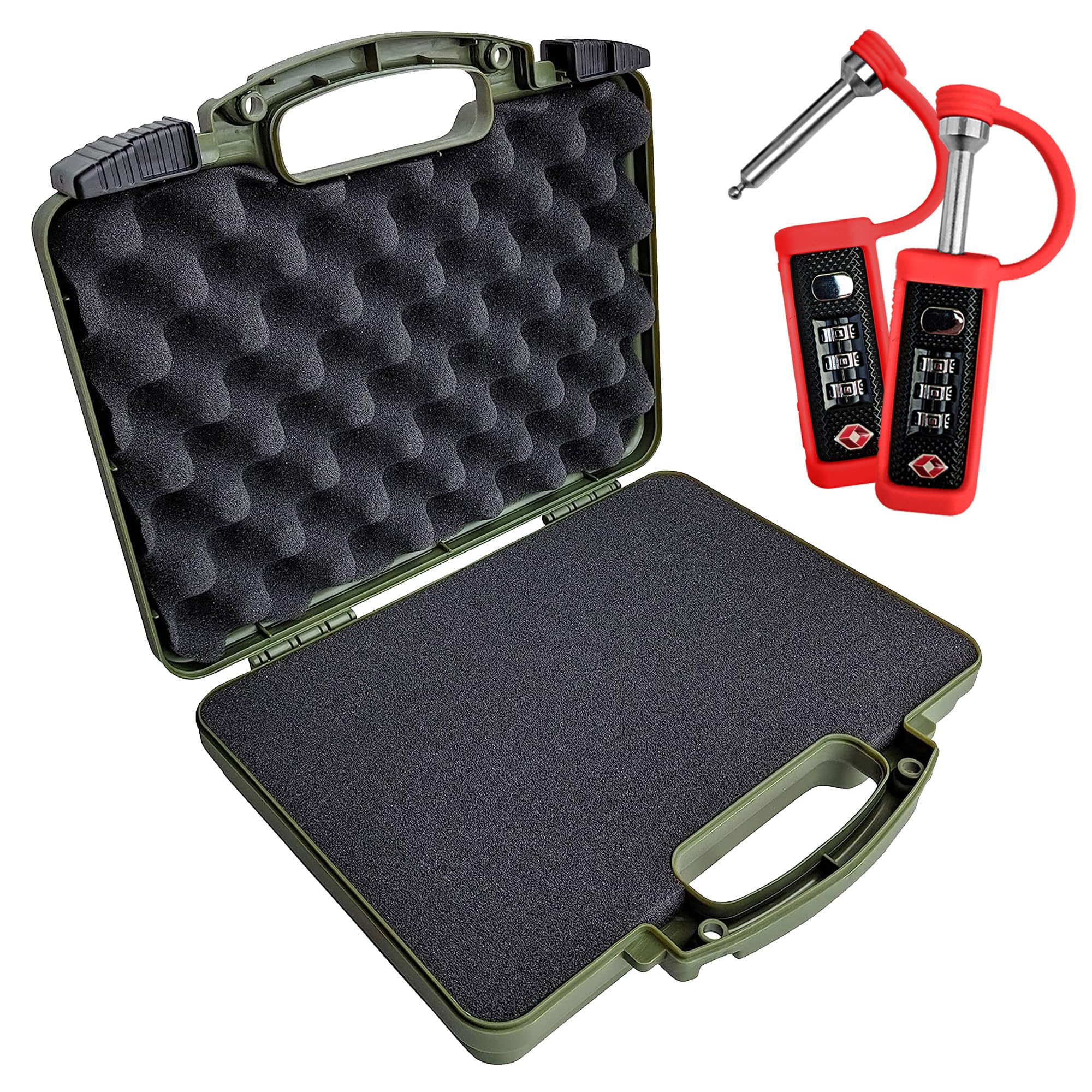 9mm TSA Approved Hard Lockable Gun Case for Pistol Revolver and Handgun | 12.3â inches x 10.5â Airline Compliant Locking & TSA Approved Protective Rubber Sleeve & Cut-Resistant MonoShaft Tactical Gun