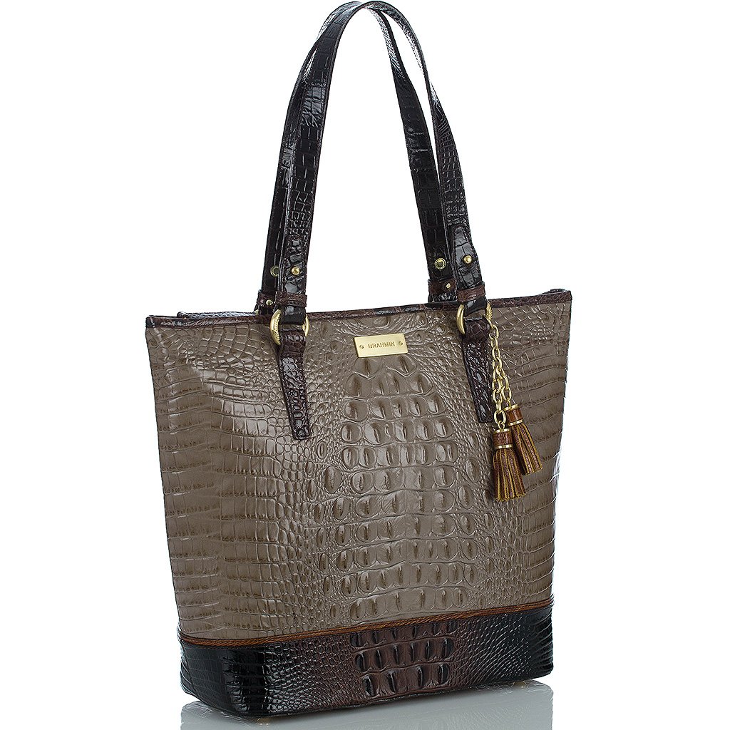 BRAHMIN Tri-texture Collection Asher Tote Brown Handbag