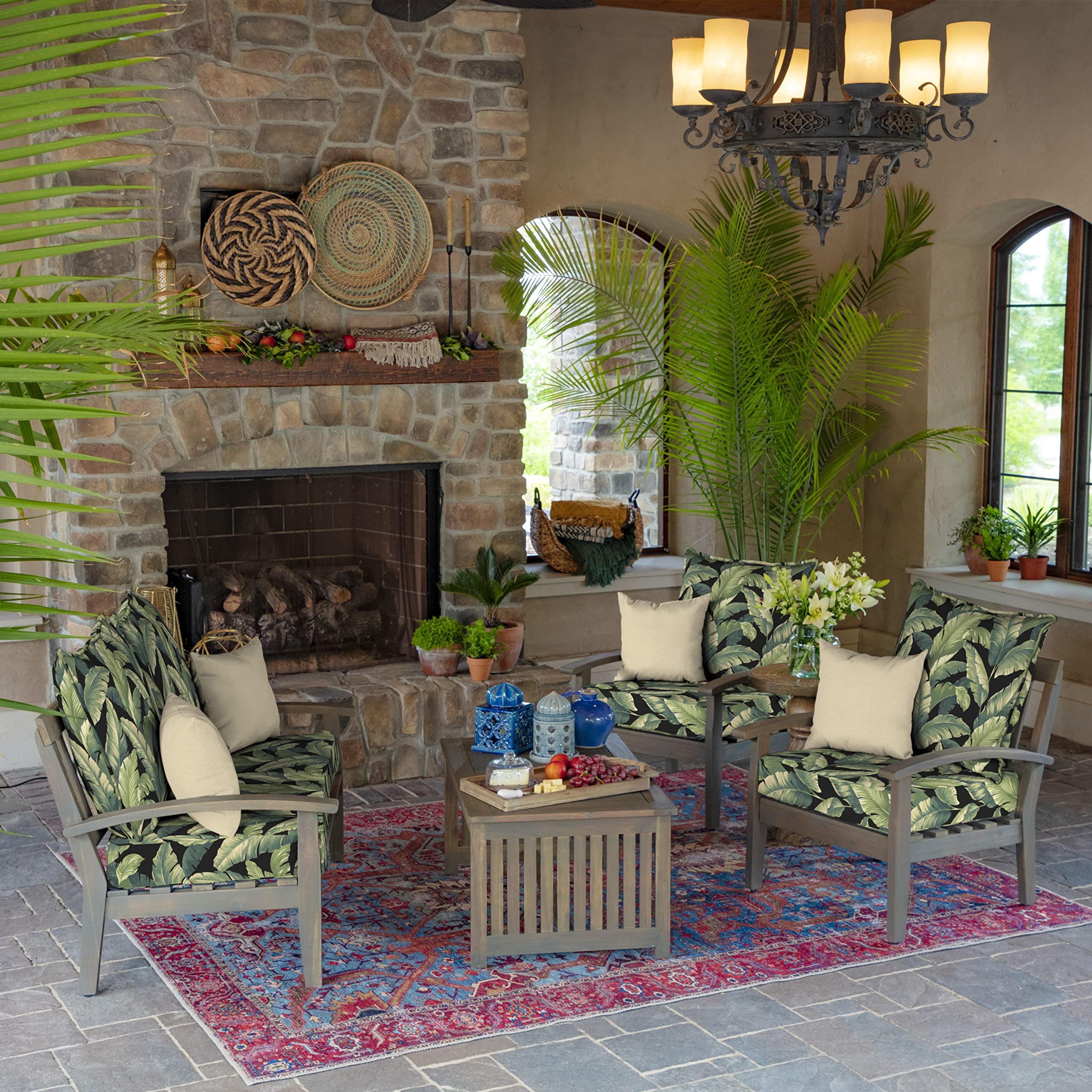 Arden Selections Outdoor Deep Seat Set, 24 x 24, Water Repellent, Fade Resistant, Deep Seat Bottom and Back Cushion 24 x 24, Onyx Cebu