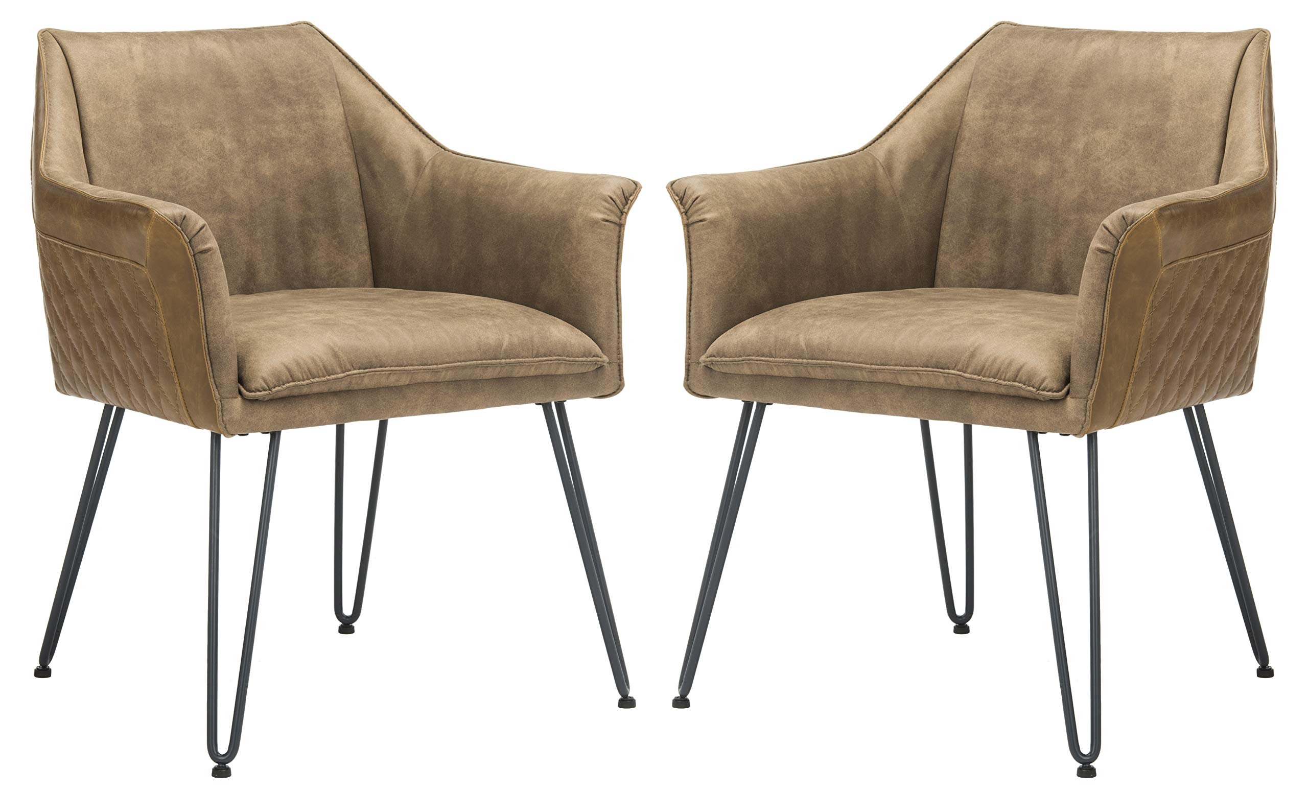 Safavieh Home Esme Mid-Century Modern Light Brown Faux Leather Dining Chair, Set of 2