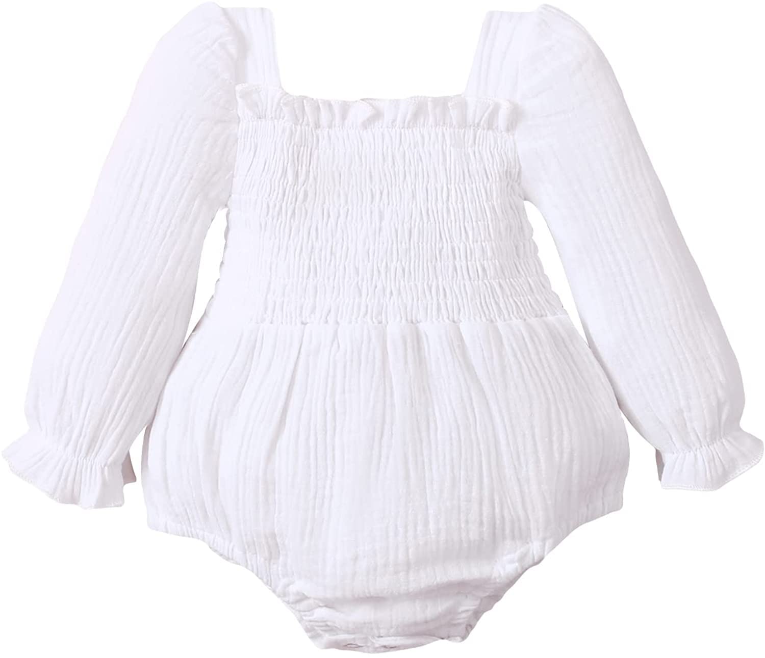 Socutebabe Baby Girl Vintage Bubble Romper Onesie Long Sleeve Ruffle Jumpsuit Bodysuit Princess Outfit Boho Clothes (White,12-18 Months)