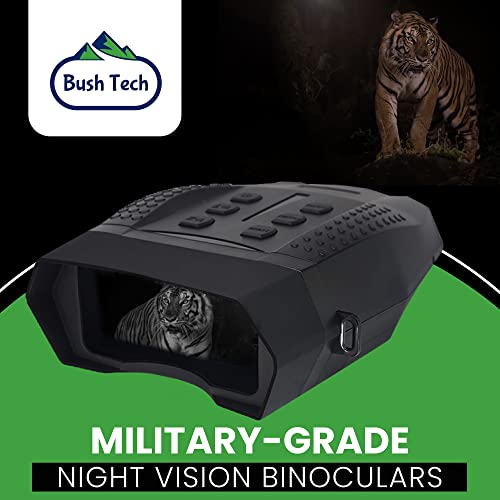 Bush Tech Night Vision Binoculars, Military-Grade Binoculars with Camera for Deer Hunting and Surveillance, Day and Night High-Power Binoculars with 4X Digital Zoom, 1312-Foot Range, 2.5β LCD Display
