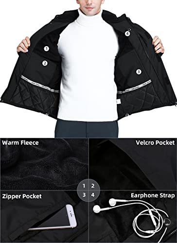 CAMEL CROWN Men's Winter Ski Jackets Warmth Coat Waterproof Detachable Hood Windproof Fleece Lined for Mountain Snow