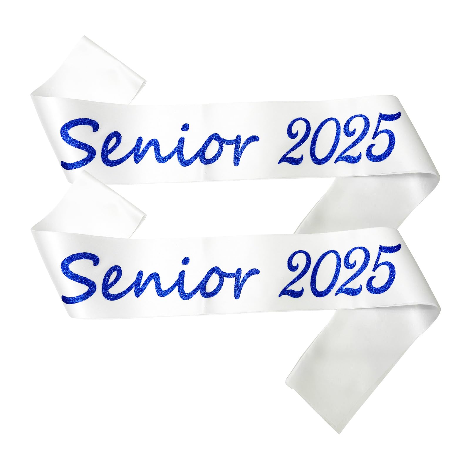 Ashaqshnglee Senior Sash 2025, 2PCS Graduation Sash White with Blue Glitter Letter Finally Graduated Cheerleader Party Celebration Decorations