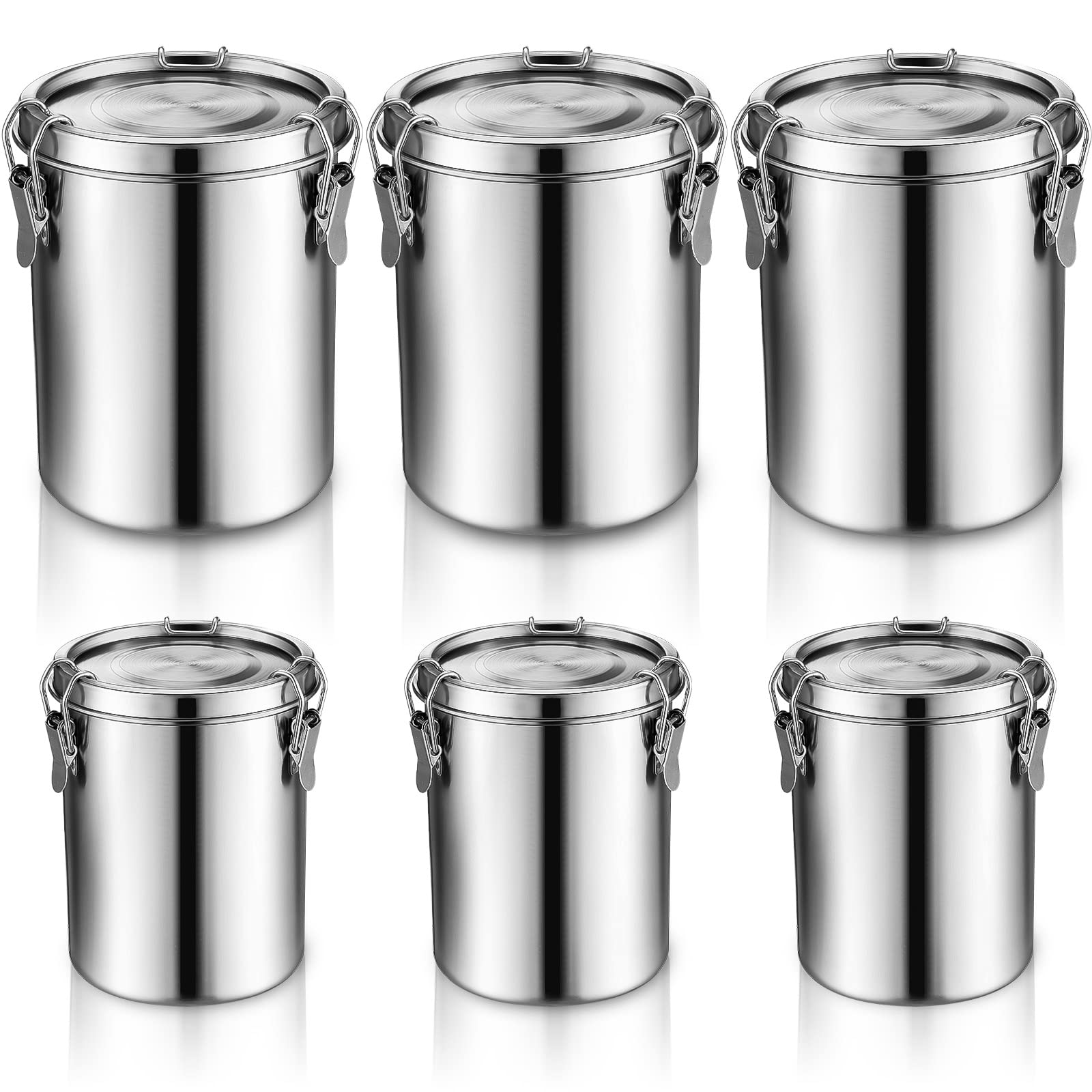 6 Pcs Stainless Steel Canisters Sets for Kitchen Counter Airtight Food Storage Containers with Lids Metal Coffee Tea Sugar Flour Canisters Bulk 17.6 oz, 33.8 oz