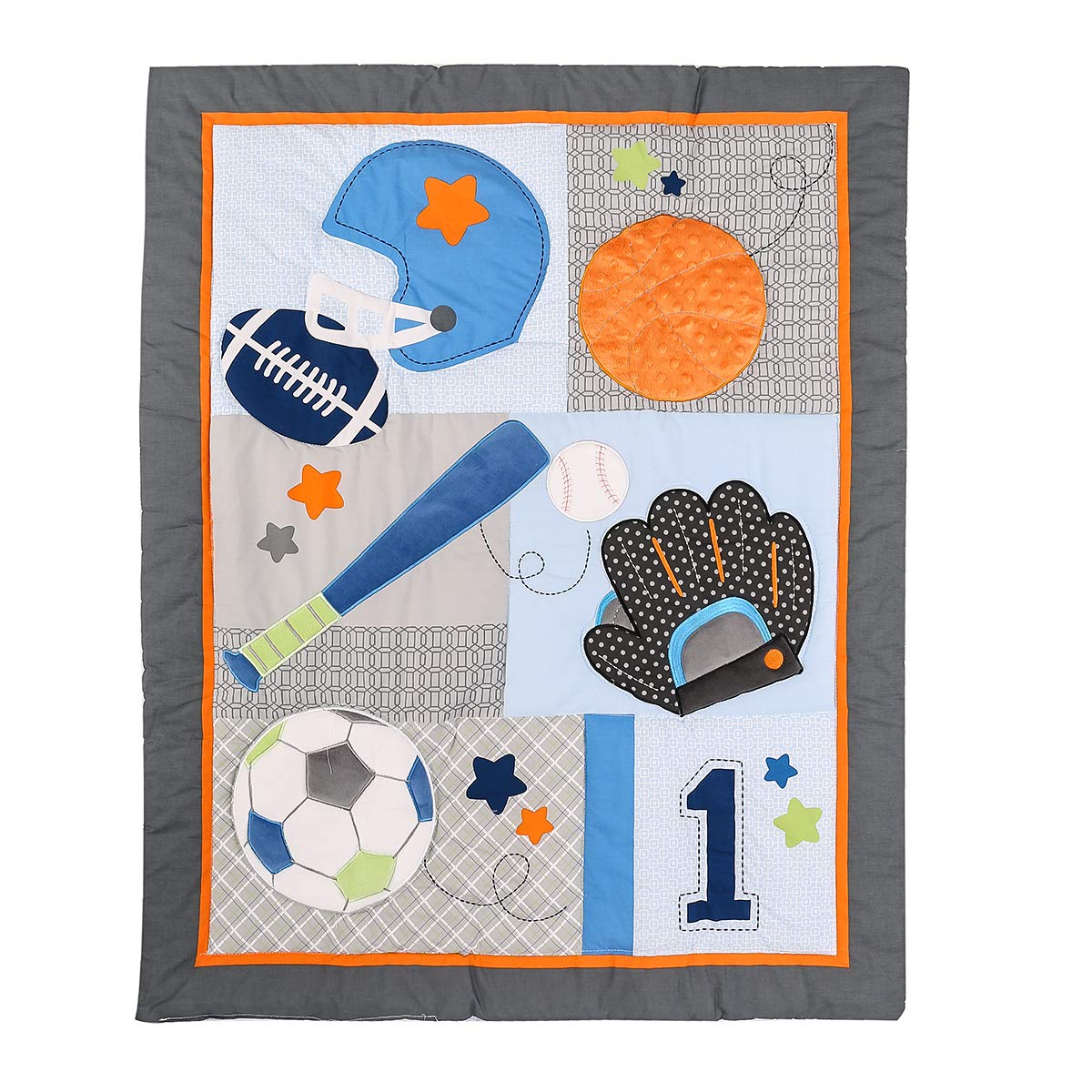 JAHbaby 7 PCs Blue Sports Theme Nursery Crib Bedding Set Baby Boy Love Sport Standard Crib Bedding Set 28 X 52