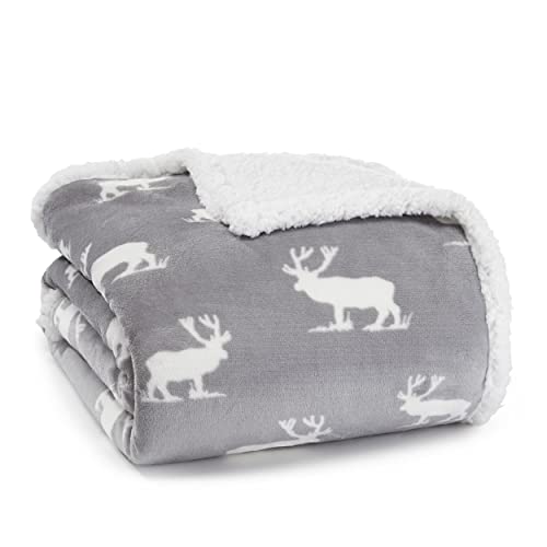 Eddie Bauer Ultra-Plush Collection Throw Blanket-Reversible Sherpa Fleece Cover, Soft & Cozy, Perfect for Bed or Couch, Elk Stance Grey