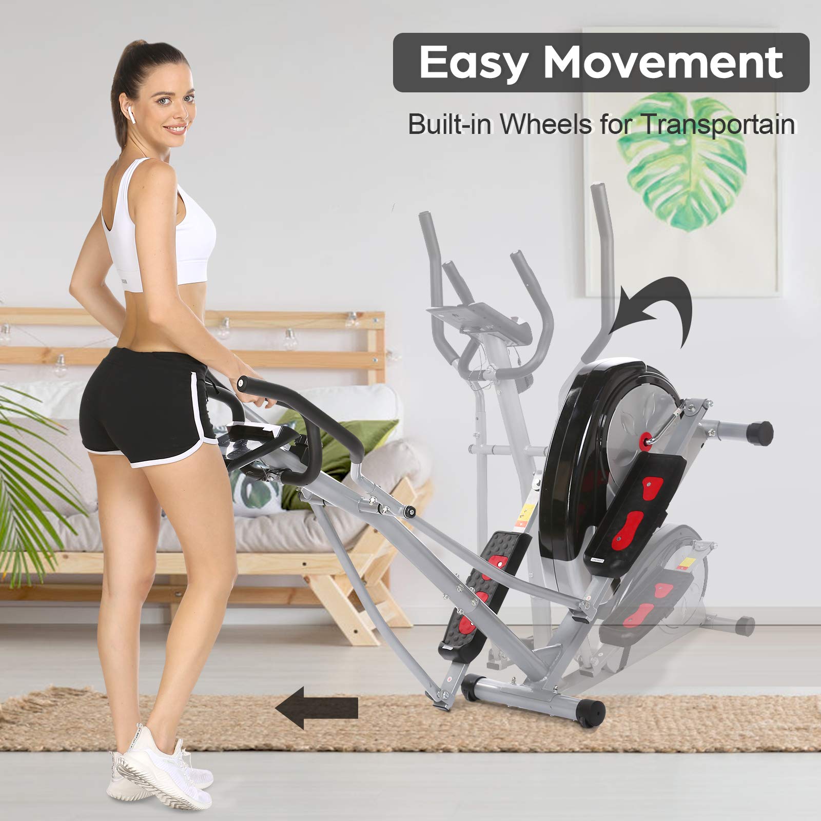 Aceshin Elliptical Machine Magnetic Elliptical Training Machine for Home Use Elliptical Training Machines with LCD Monitor and Smooth Quiet Driven Pulse Rate Grips (Deep Gray)