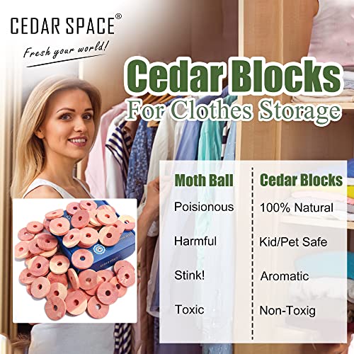 Cedar Space Cedar Blocks for Clothes Storage 100% Natural Aromatic Red Cedar Rings 72Pcs Protection for Wardrobes Closets and Drawers