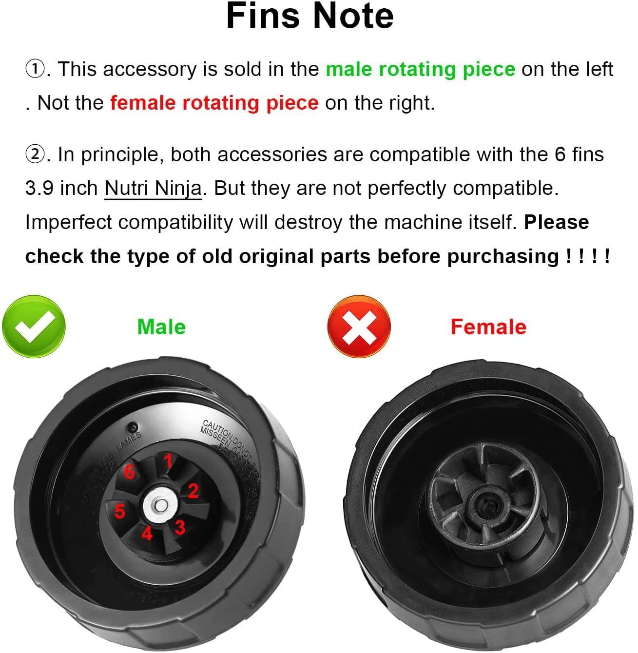 for Blender Blade Replacement 6 Fins Pro Extractor Blade for Nutri Ninja Auto iQ BL480W-70 BL480D-30DOB BL450-70 BL451-70 BL454-70 BL455-70 BL481-70 BL482-70 Only Fit for 18 24 32 oz, No 16oz