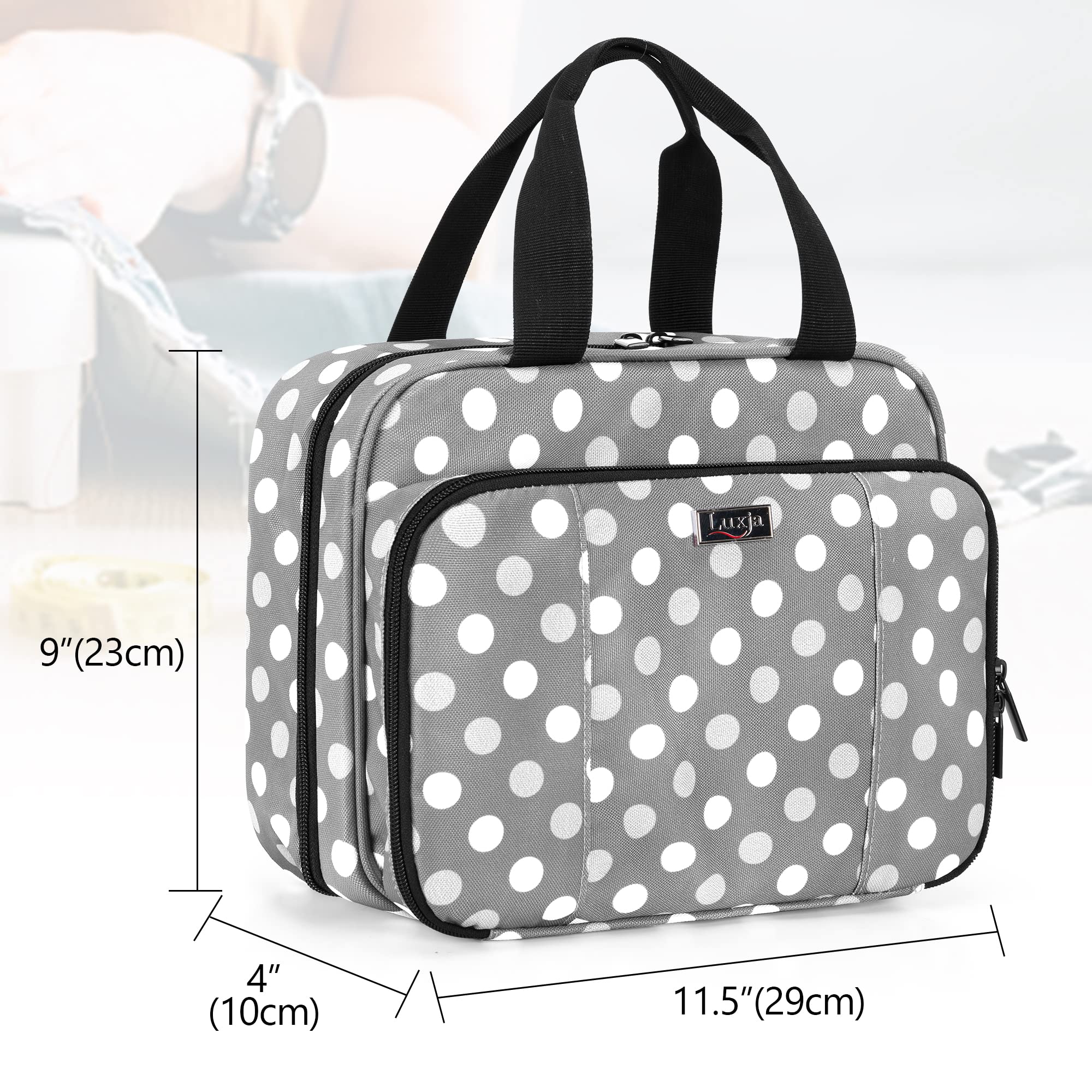 Luxja Large Sewing Organizer with 3 Inner Sections (Fold up Easily), Sewing Supply Organizer with Versatile Pockets (No Accessories Included), Polka Dots
