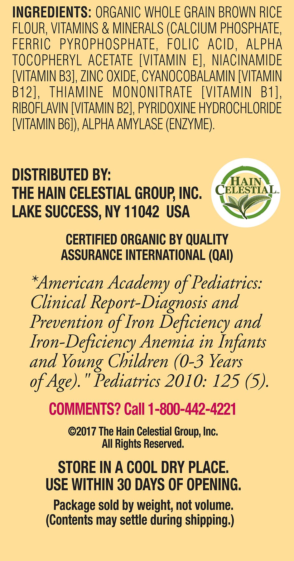 Earth's Best Organic Infant Cereal, Whole Grain Rice, 8 oz. Box