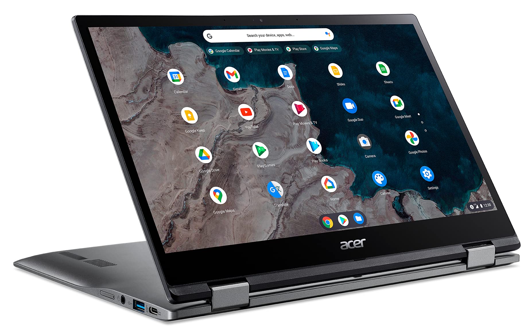 acer Chromebook Spin 2-in-1 13.3"" FHD IPS Touch Laptop | Qualcomm Snapdragon 7c | Qualcomm Adreno 618 GPU | 4GB RAM | 64GB SSD | Backlit Keyboard | Chrome OS | Bundle with Stylus Pen, Grey