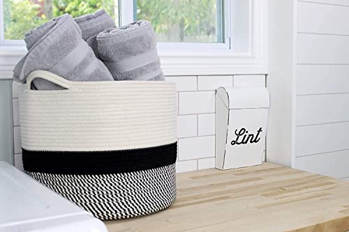AuldHome Farmhouse Enamelware Lint Holder Bin; Distressed White Laundry Room Decor