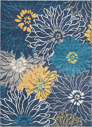 Nourison Passion Blue 5'3" x 7'3" Area-Rug, Floral, Farmhouse, Easy-Cleaning, Non Shedding, Bed Room, Living Room, Dining Room, Kitchen, (5' x 7')
