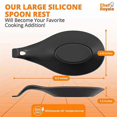 Chef Royale Silicone Spoon Rest (Set of 3) Black, Gray & Light Gray | Heat Resistant & BPA-Free Kitchen Utensil Holder | Clean Spoon Holder for Stove Top | Cooking Spoon Holder For Kitchen Counter