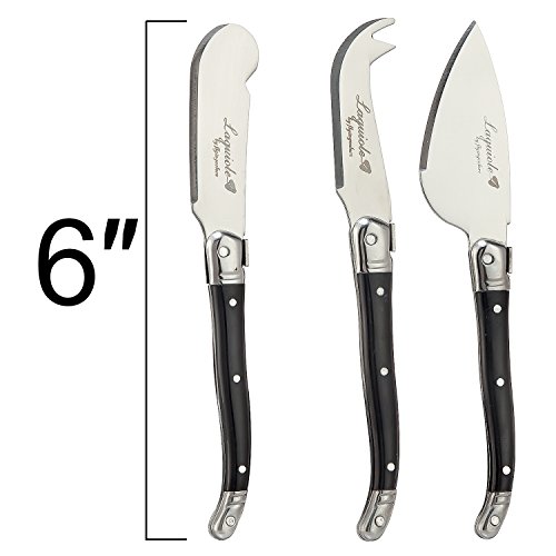 Laguiole By FlyingColors Butter Knife Spreader Cheese Knife Set, with Wooden Gift Holder, 3 Pieces (Black)