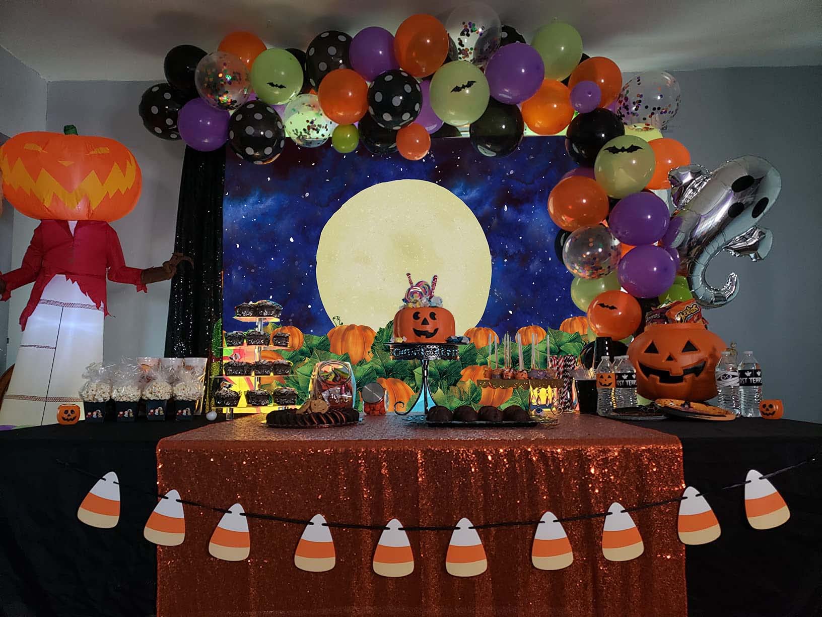Halloween Background Moon Pumpkin Starry Night Decoration Halloween Party Backdrop Kids Birthday Cake Table Banner Studio Photography Props 72x48 inch