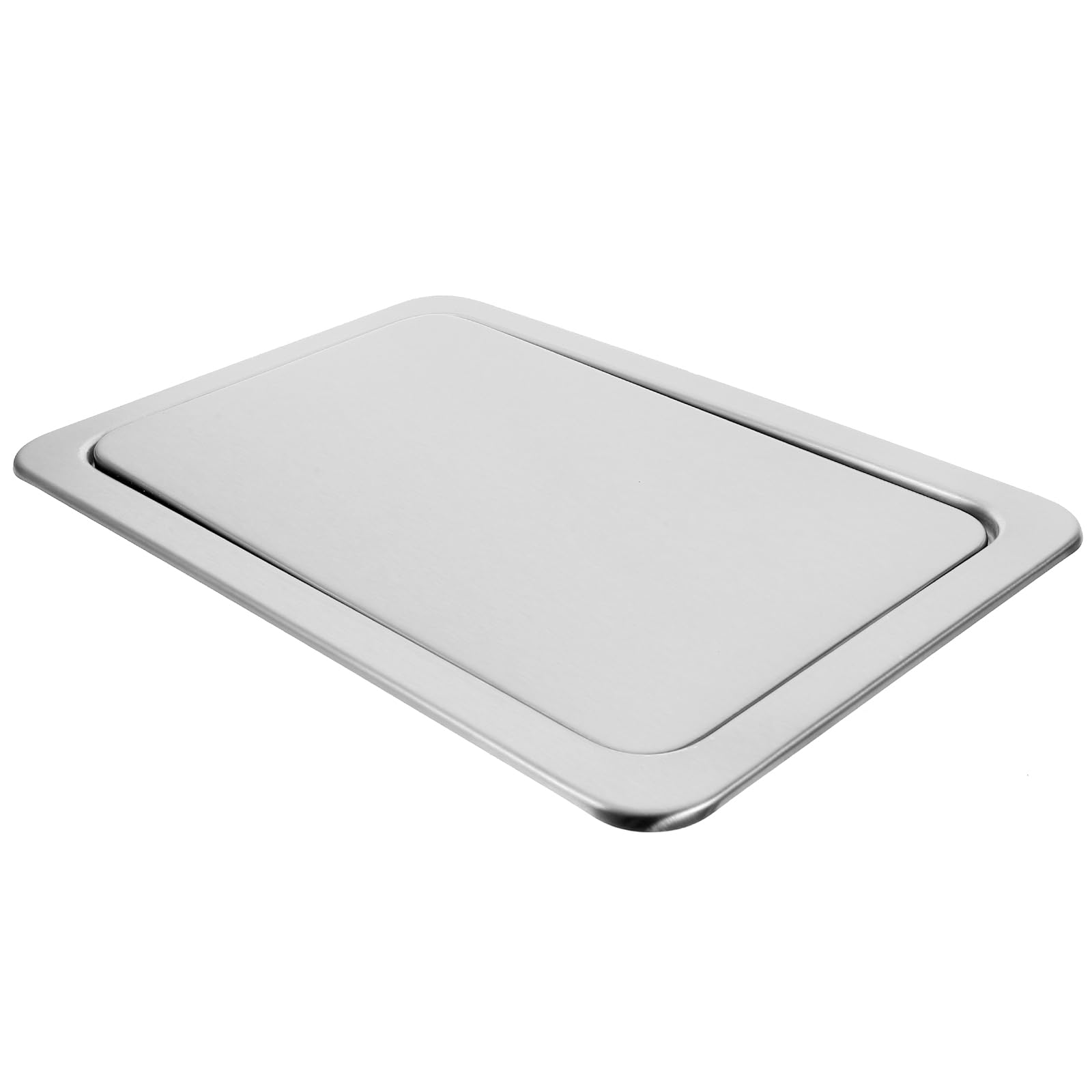 Amosfun Built-in Countertop Trash Bin Lid and Waste Chute Lid, Stainless Steel Balance Flap Cover, Silver Trash Grommet Swing Trash Can Lid Accessories 23X16.5X3.3CM