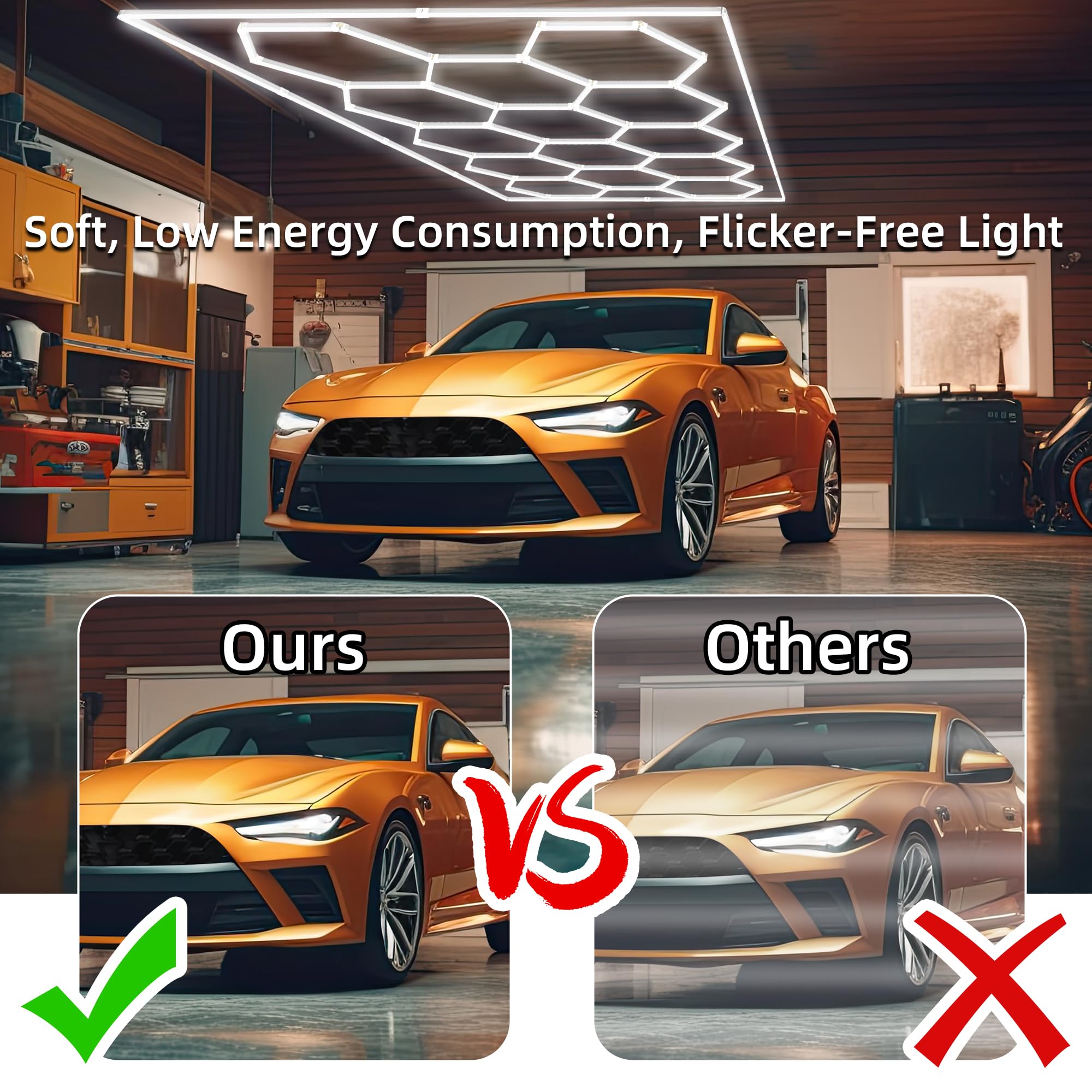 TEPU Garage Hexagon LED Lights 8'X16', 720W 86400LM 6500K White Super Bright 14 Grid Hexagon Ceiling Light, Hexagon Garage Lights with Rectangle Frame, Suitable for Garages Barber Shop Gyms Basements