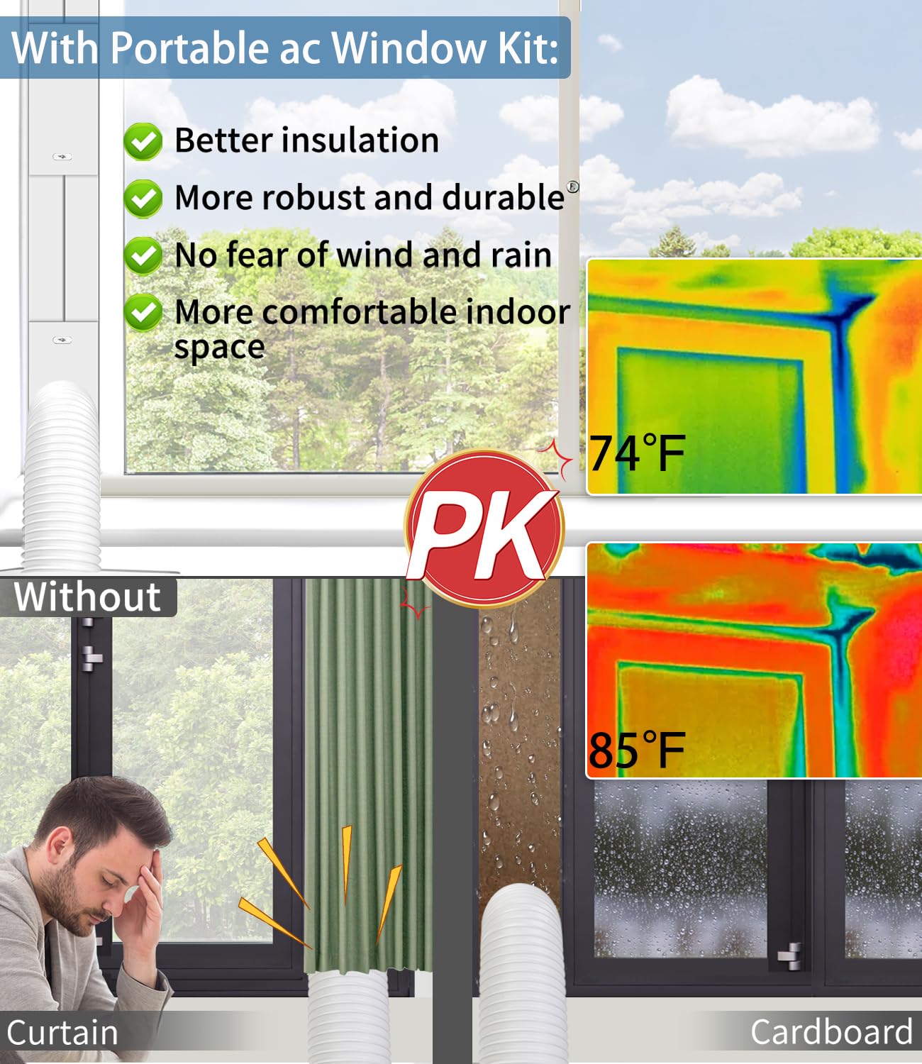 Angooni Upgraded 4-in-1 Universal Portable Air Conditioner Window Kit, Sliding Window Vent Kit for 5.9”/5.1” Hoses, Adjustable Portable AC Vent Kit from 17” to 59”, Indoor AC Window Kit, White