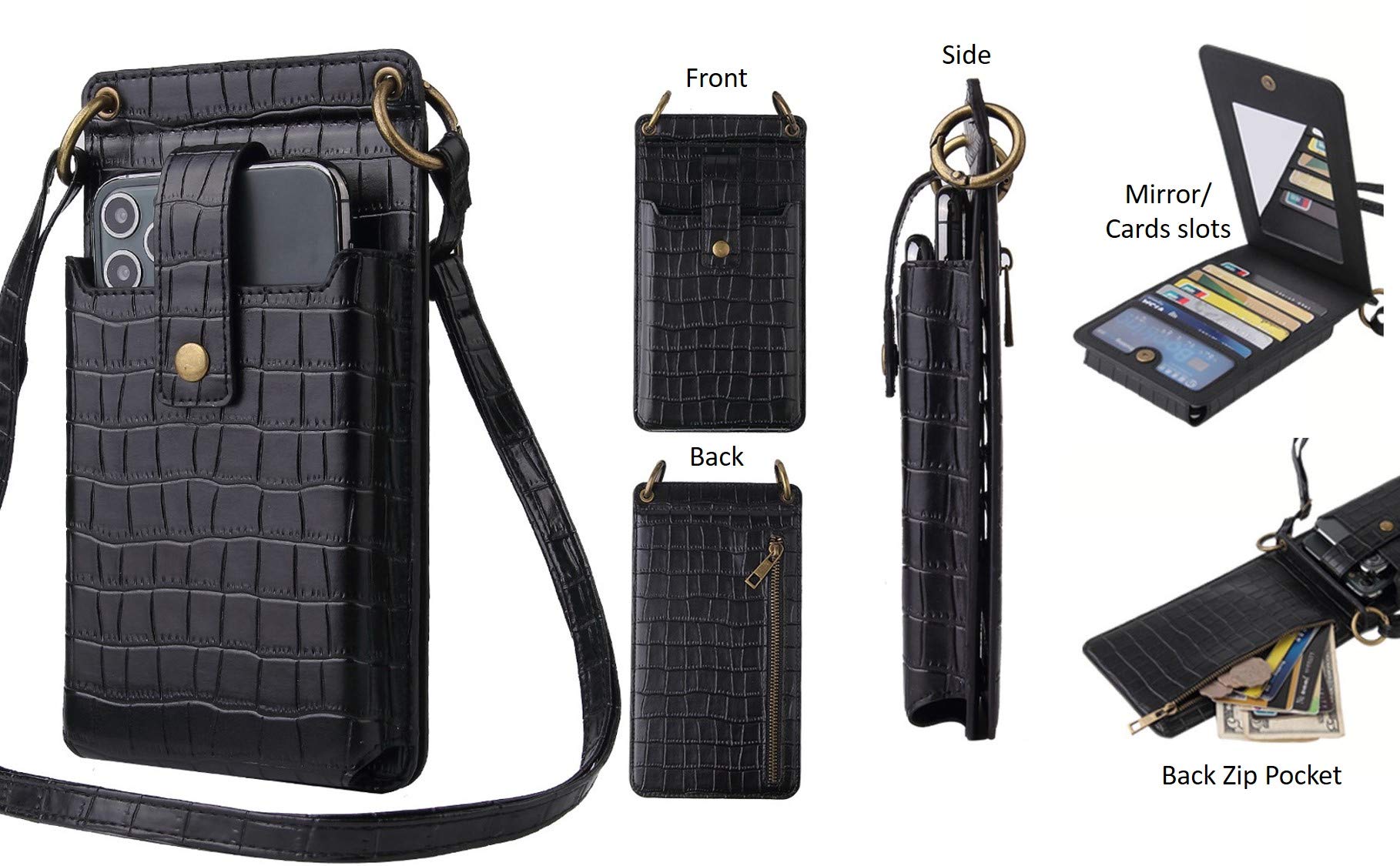 Small Crossbody Phone Bag Shoulder Bag Card holder Wallets Purse for Women & Girls (D2 Black - Touch Screen)