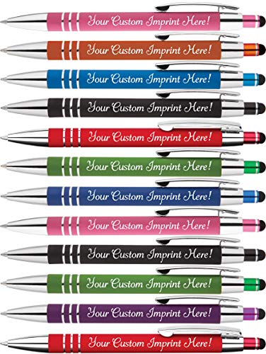 Personalized Pens - Hottie Rubberized Soft Touch Ballpoint Pen with Stylus tip is a stylish, premium metal pen, black ink, medium point.- Includes Personalization (Box of 12) (Assorted)