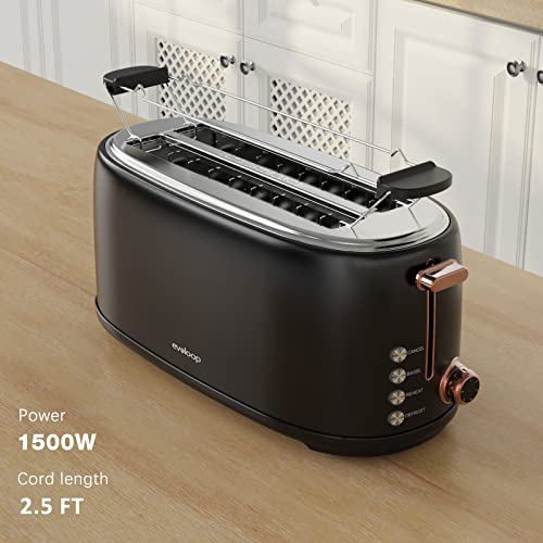 Evoloop 4 Slice Toaster, 1.5" Extra Wide Slots Stainless Steel Toaster with Warming Rack, 6 Shade Settings & Removable Crumb Tray, Bagel/Defrost/Reheat/Cancel, Long Slot Toaster for Croissants Bread