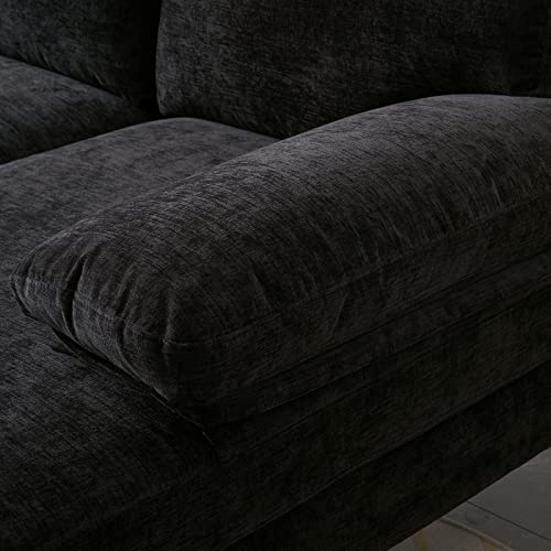 POULEII Sectional Sofa,Modern U-Shape Modular Sectional Sofa Sleeper Couch with Chenille Fabric and Gold-Plated Feet for Living Room, Apartment, Office,Black