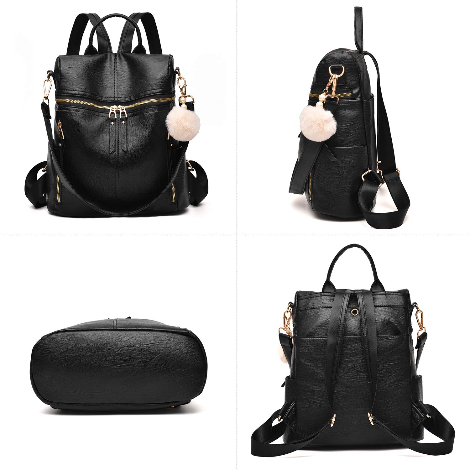 BAG WIZARD Designer Leather Backpack Purse Multifunctional Ladies Backpacks Solid Shoulder Headphone Plug Bags for Womens Book Bags (Retro-Brown)