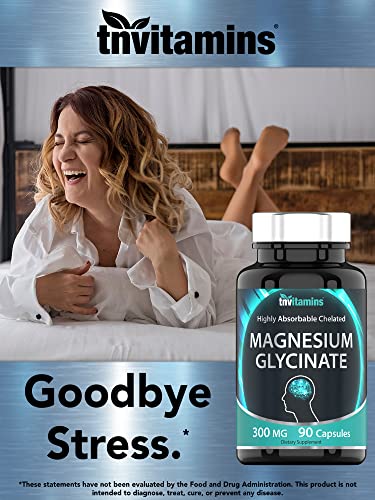 Chelated Magnesium Glycinate Capsules (300 MG x 90 Count) for Women & Men | AKA Magnesium Bisglycinate | Highly Absorbable | Calm, Sleep, Muscle, Nerve, & Stress Support* | by TNVitamins