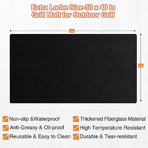 Hepotk Under Grill Mats for Outdoor Grill, 50 x 40 Inch Double-Side Absorbent Oil Grill Pad Protects Decks and Patio, Oil-Proof Waterproof Reusable BBQ Mat for Fire Pit