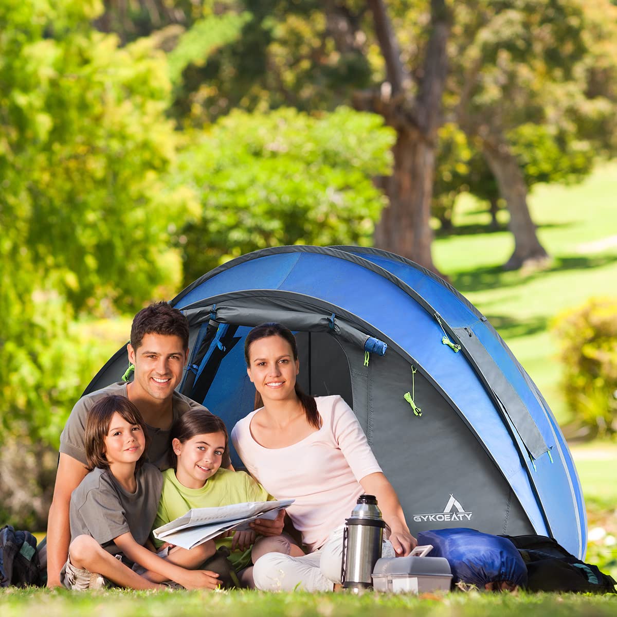 6 Person Easy Pop Up Tent Waterproof Windproof Automatic Setup Double Layer Instant Big Family Tents for Camping,Hiking & Traveling Outdoor Blue