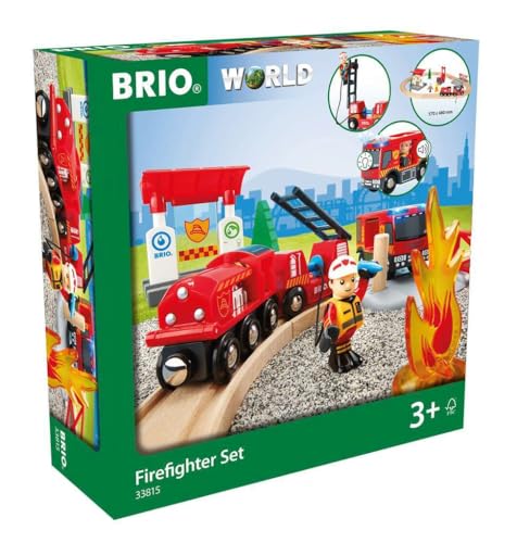 BRIO 33815 Rescue Firefighter Set | 18 Piece Train Toy Set with Fire Truck and Accessories | Kid-Friendly Wooden Tracks | Ideal for Toddlers Aged 3 and Up
