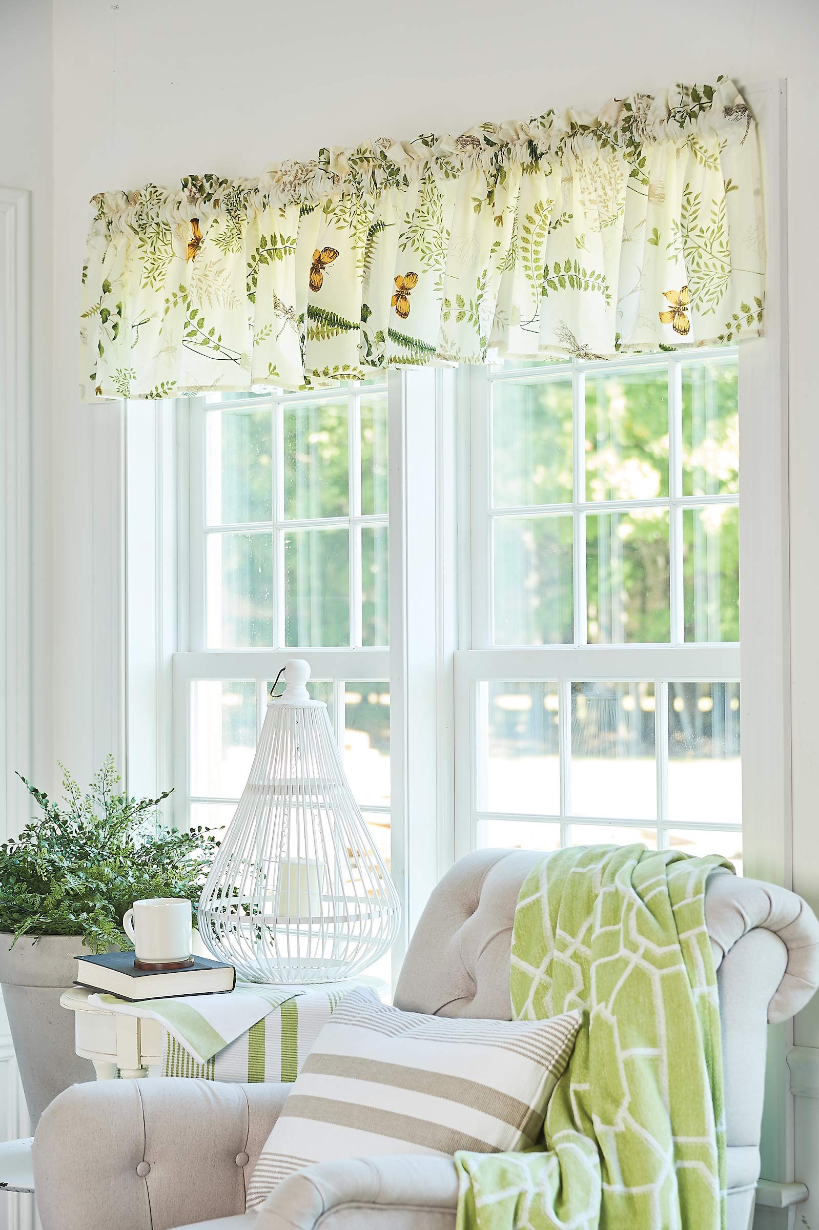 C&F Home Althea Green Floral Botanical Garden Spring Summer Cotton Bedroom Guestroom Premium Window Valance Valance Single Green