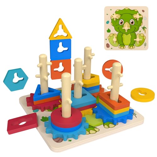 Achiyway Montessori Toys for 1 2 3 Year Old Toddlers,Wooden Sorting & Stacking Toys for Boys Girls,Toddler Boy & Girl Toys Age 1-3,Color Recognition Shape Sorter Preschool Kids Wood Gifts