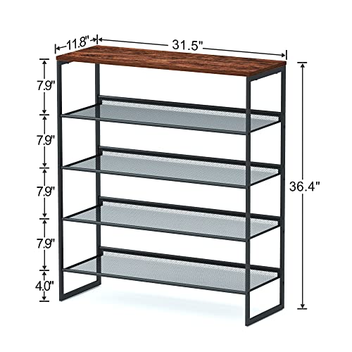 CHEMPFR Shoe Rack - Sturdy Steel Shoe Organizer for Closet or Entryway with Spacious Top and Strong Mesh Shelves - Industrial Style Free Standing Storage Shelves (5-Tier 11.8"x36.2"x31.5")
