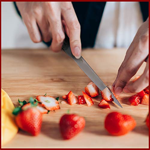 SAKEN 4.5-Inch Paring Knife - High-Carbon German Steel Kitchen Utility Knife with Wooden Handle in Dark Wood Finish - Multipurpose Kitchen Knife Mincing, Slicing, Chopping, and General Cutting Work
