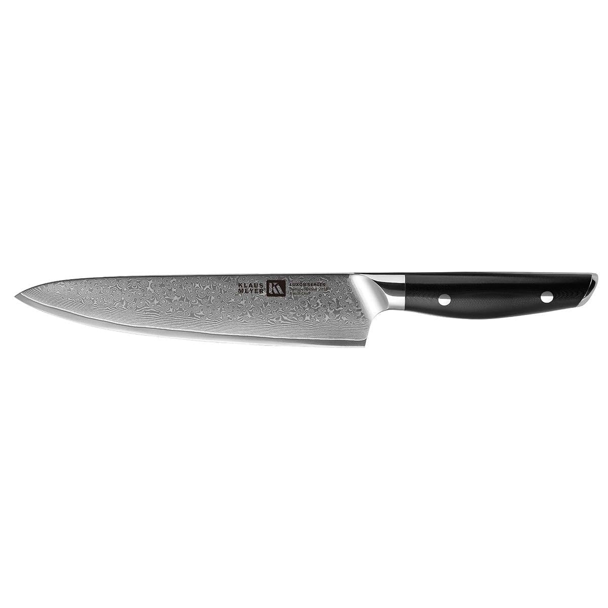 Klaus Meyer Luxor 8 Inch Chef Knife, Damascus Kitchen Knife, VG10 High Carbon Stainless Steel Japanese Chefs Knife with Wood Sheath